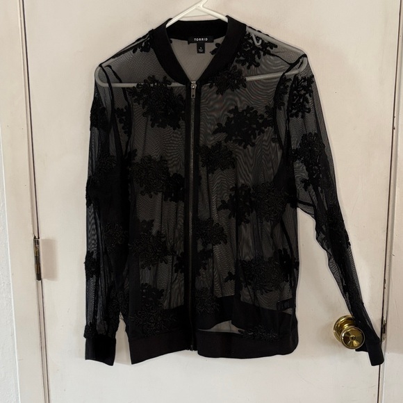 torrid | Jackets & Coats | Torrid Size Black Sheer Mesh Lace Applique ...